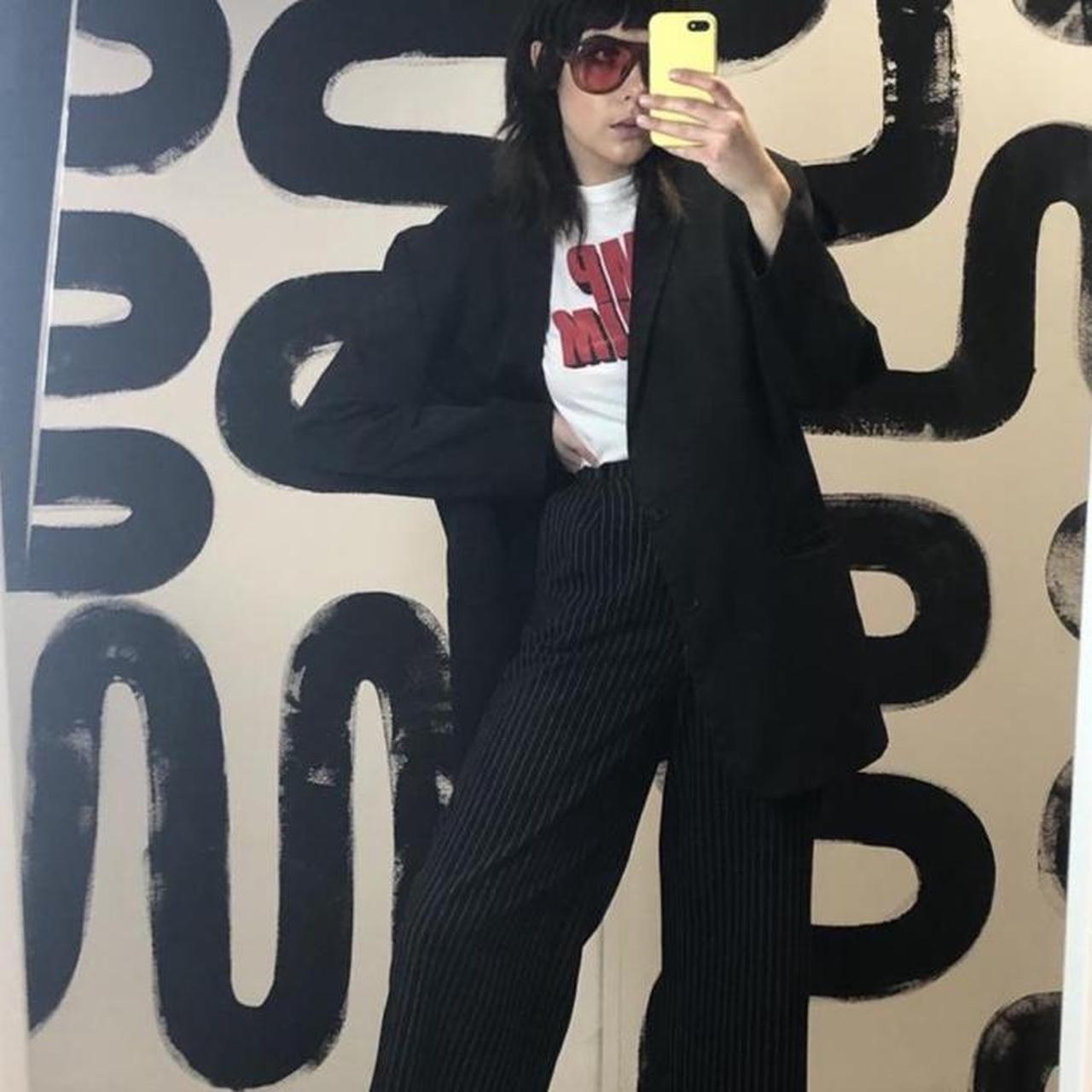 Mens black pinstripe oversized fit boxy suit blazer... - Depop