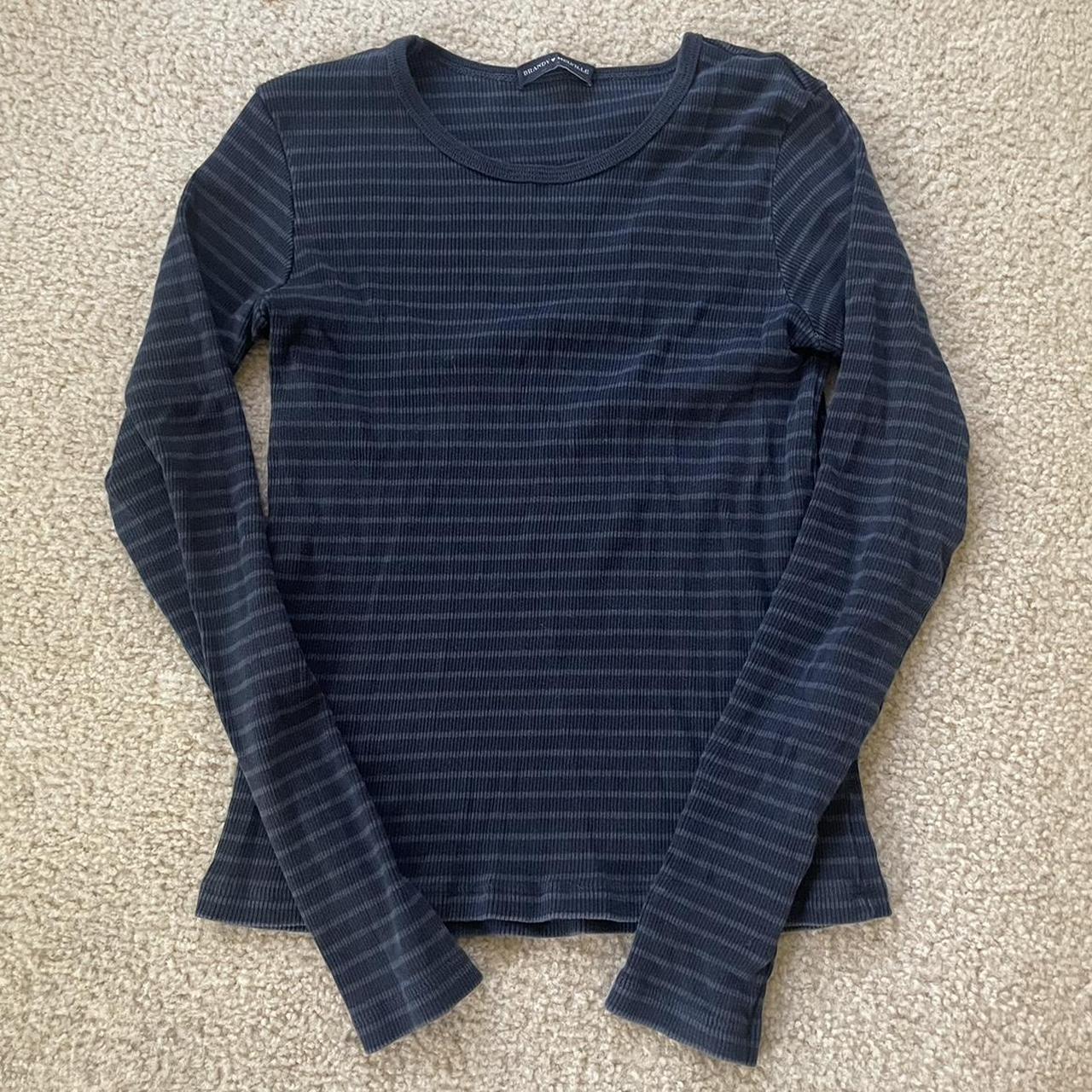 brandy melville long sleeve navy blue stripes one... - Depop