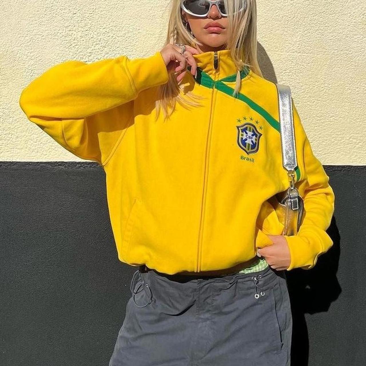 Nike Brasil track jacket in yellow Size small Very... - Depop