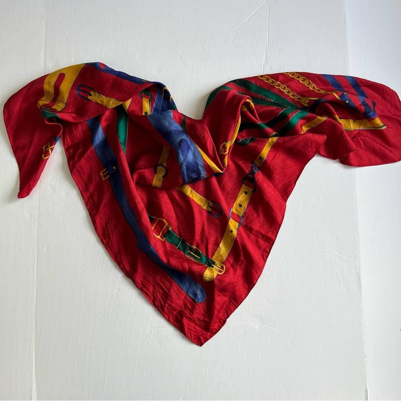 silk scarf red horse-bit equestrian buckle strap... - Depop