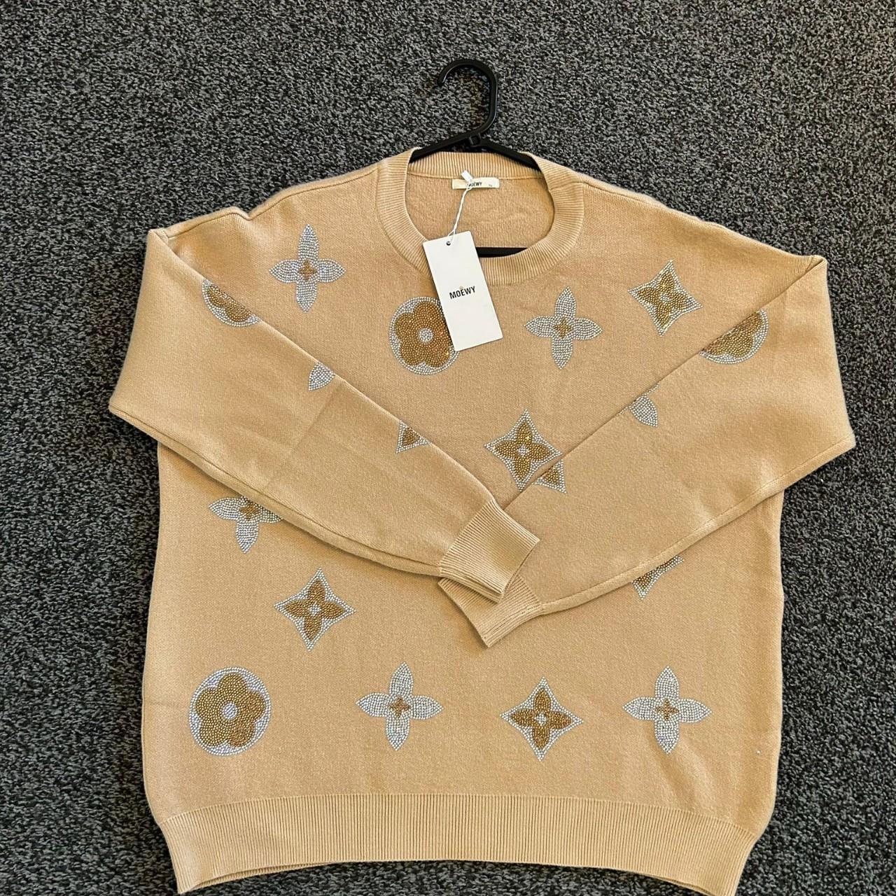 Embellished Jumper with stones in black Super... - Depop