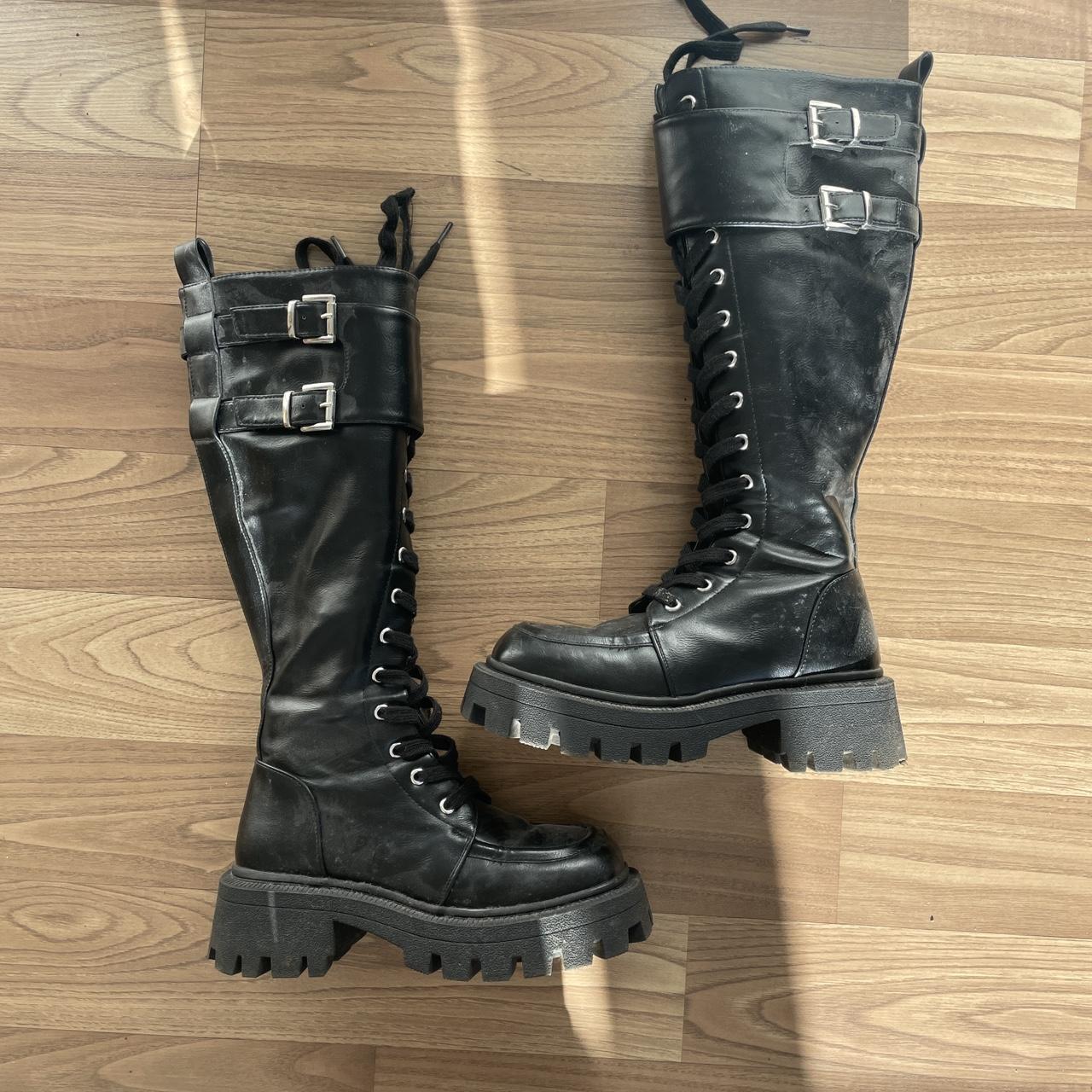 Goth punk grunge, knee-high, lace up platform boots... - Depop