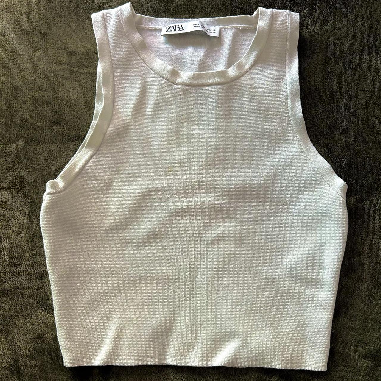 white zara crop tank top the fabric is very thick... - Depop