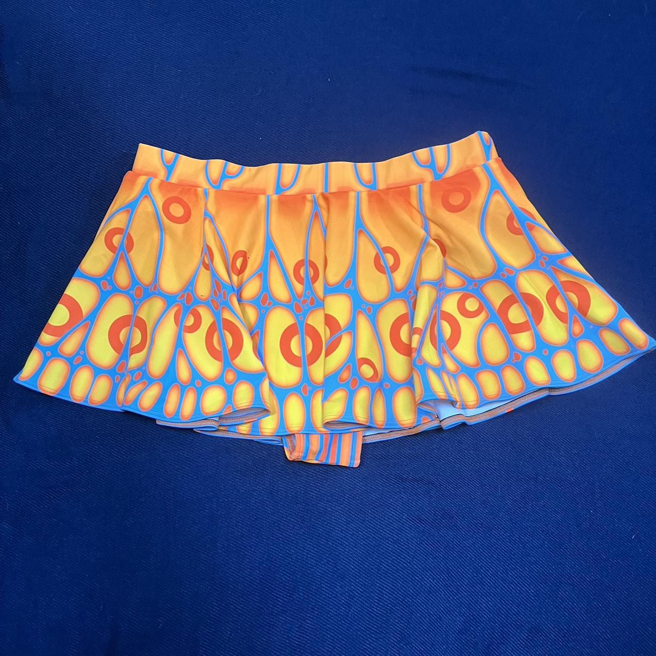 Badinka blue and orange butterfly pattern rave skirt... - Depop