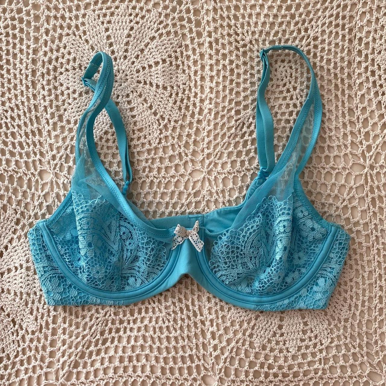 Blue lace underwire bralette w cute lace bow In... - Depop