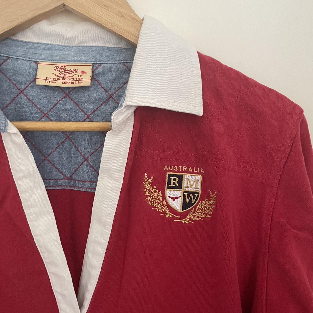 Red vintage RM Williams rugby jumper. Says size 12... | Depop