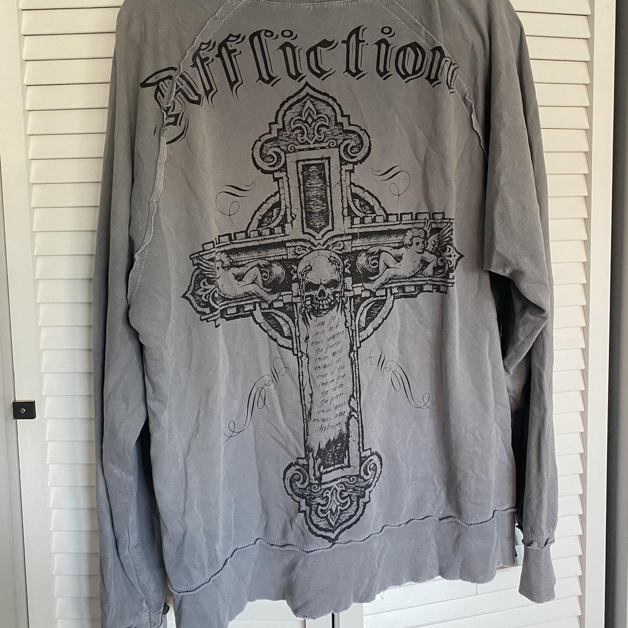 Affliction grey zip up hoodie Size large #affliction... - Depop