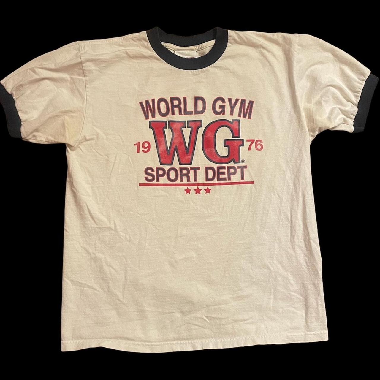 vintage 90s ringer tee world gym size... - Depop