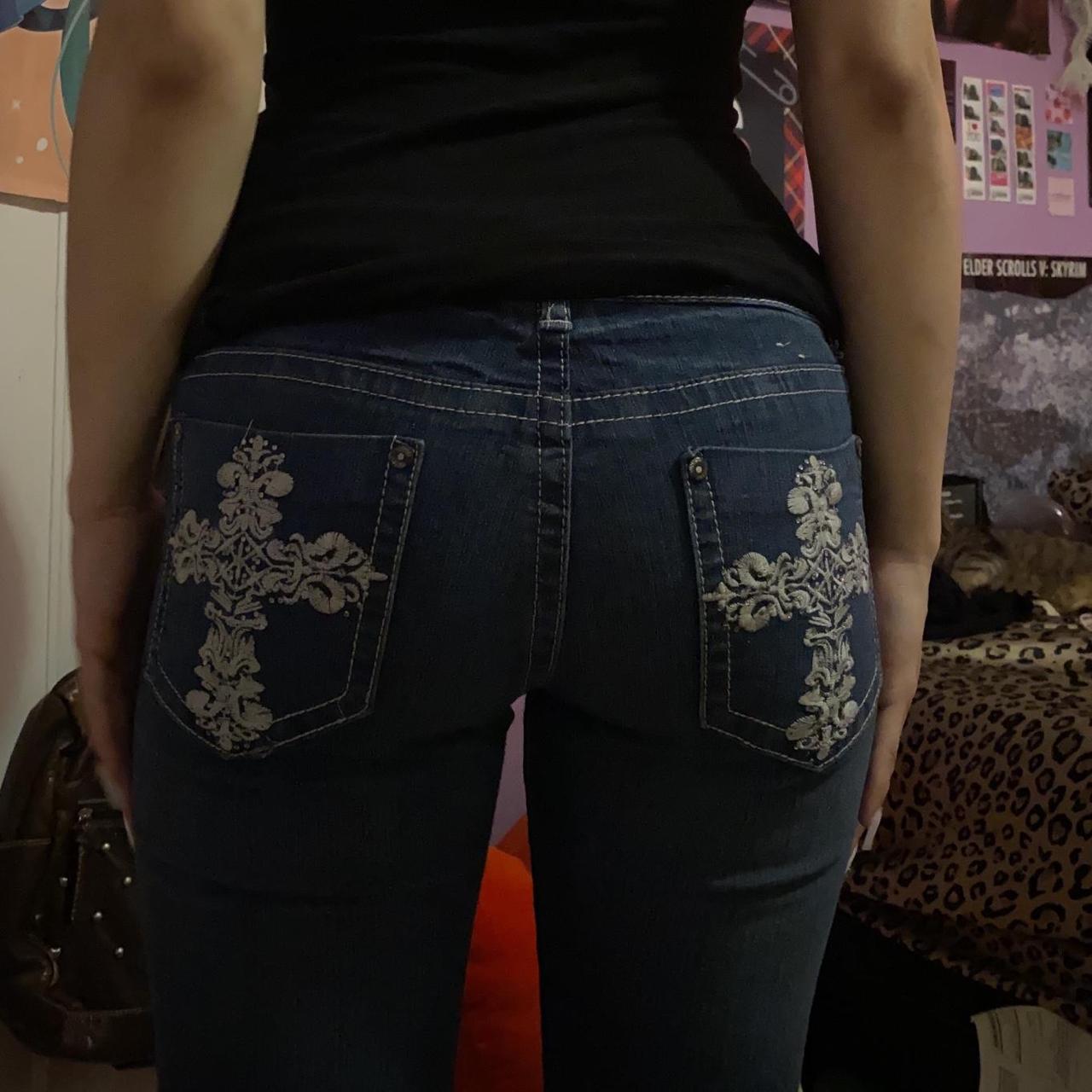 blue lowrise straight ABM jeans w/ super cute cross... - Depop