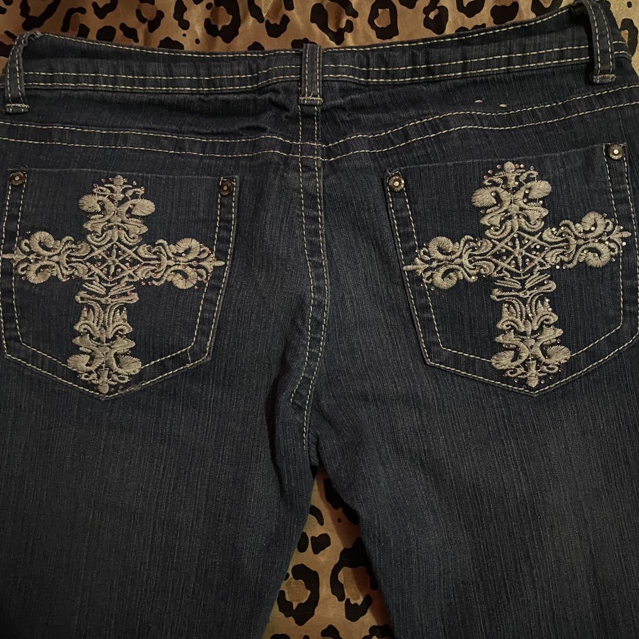 blue lowrise straight ABM jeans w/ super cute cross... - Depop