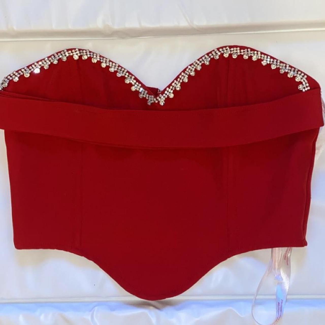 Pretty Little Thing Red Diamanté Corset Top Never... - Depop