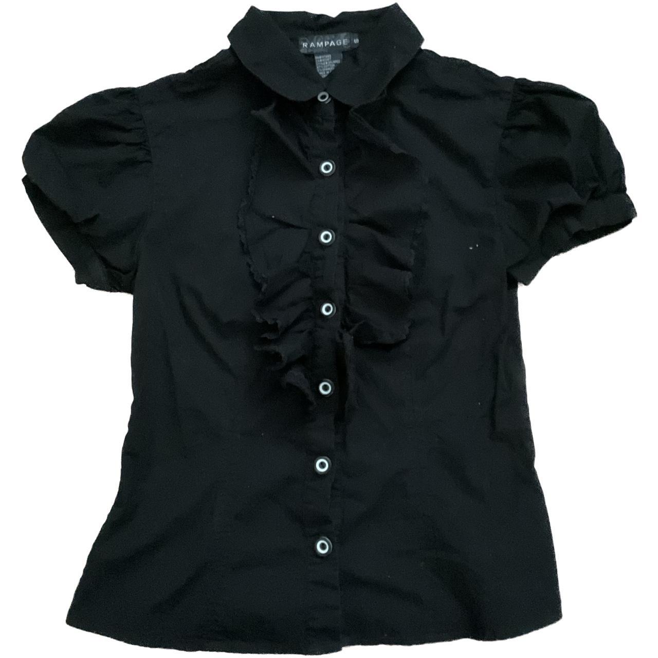rampage black ruffle neck puff sleeve button up,... - Depop
