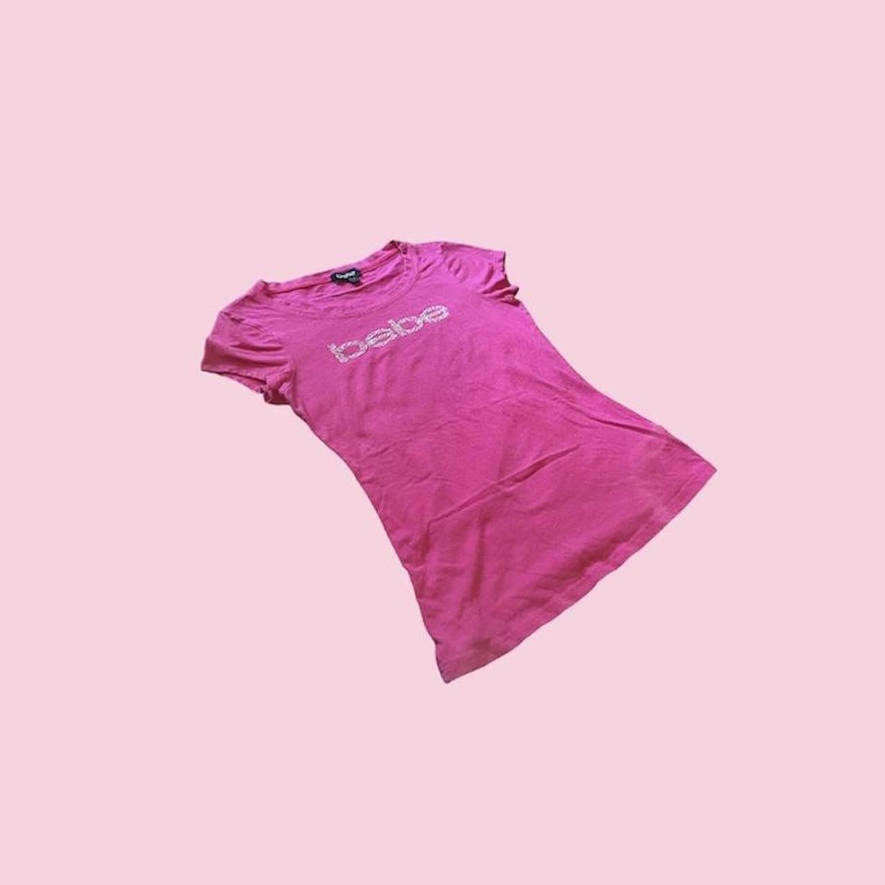 Bebe Women's Pink and Silver T-shirt | Depop