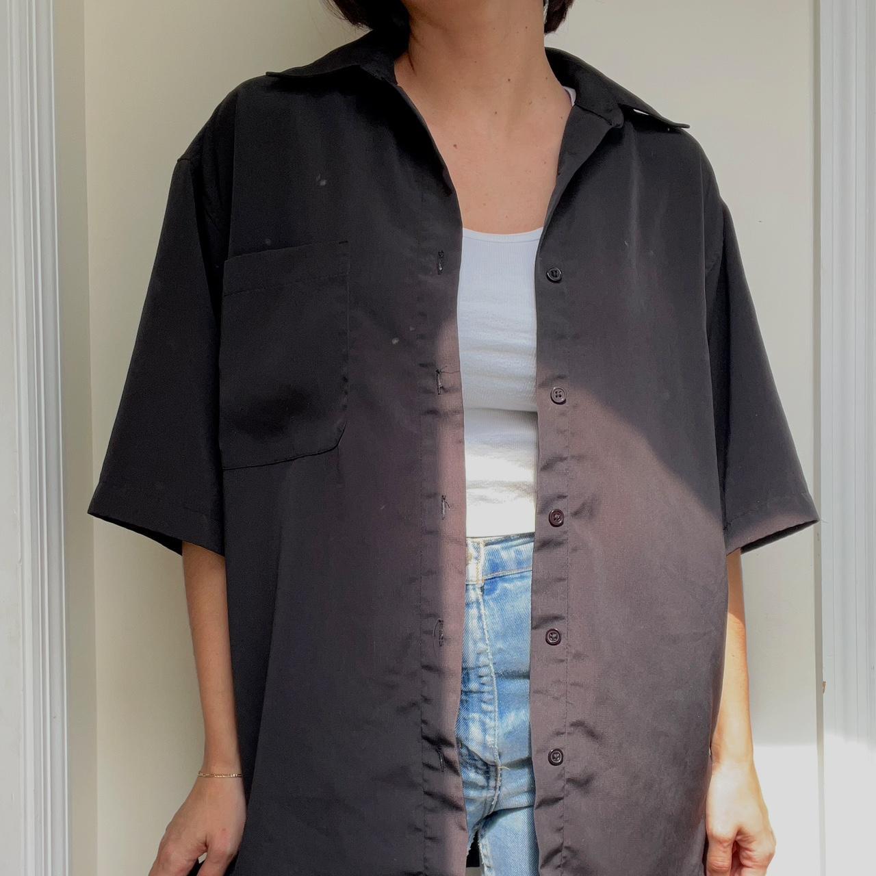 Mens Puritan black polyester button up. Nice and... - Depop