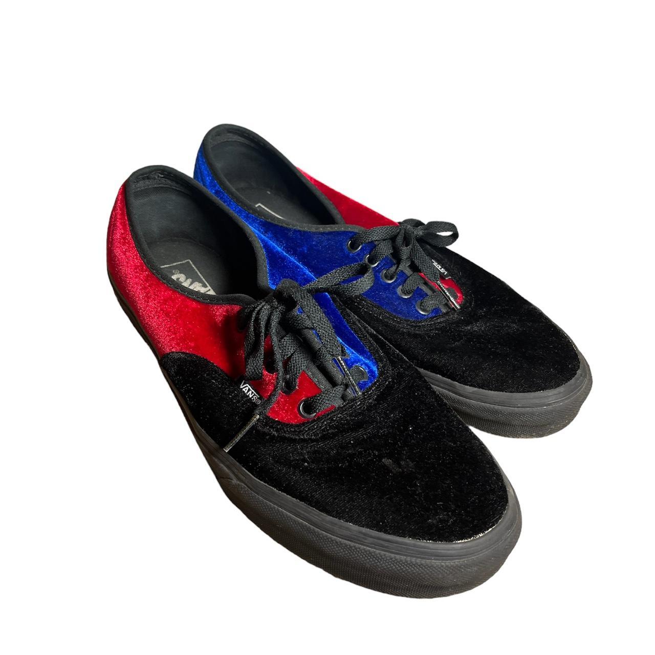 RED AND BLUE VELVET VANS SIZE 11 - Depop