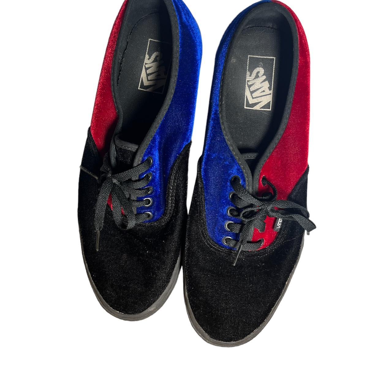 RED AND BLUE VELVET VANS SIZE 11 - Depop