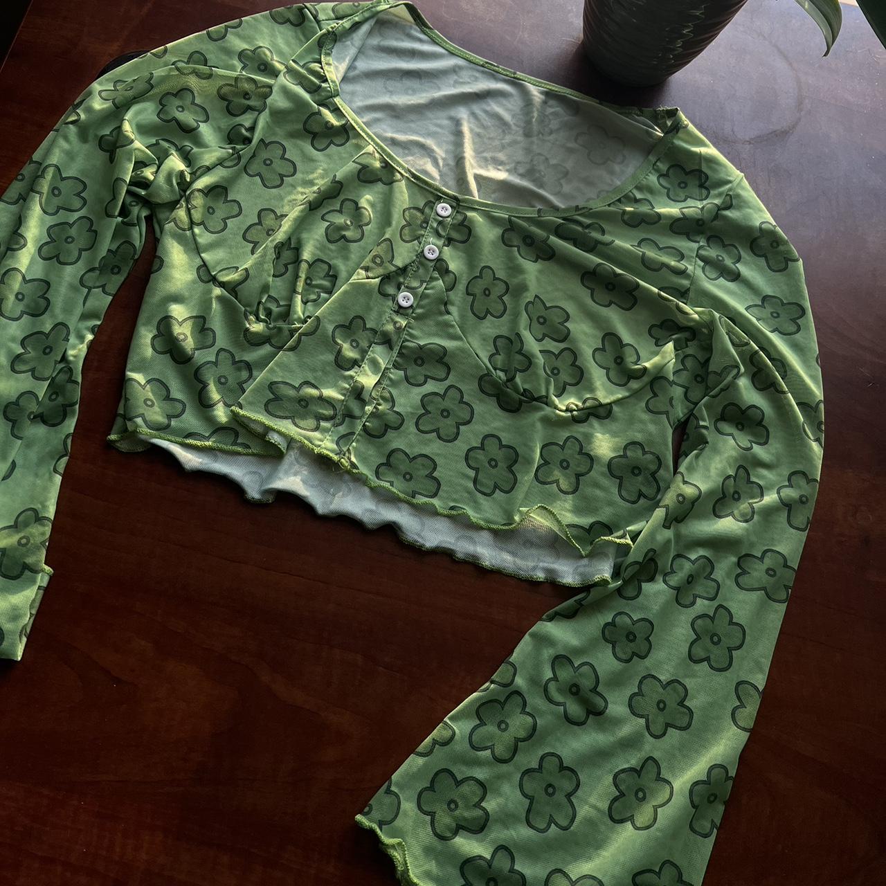 Green SHEER Flower Power Top brand:... - Depop