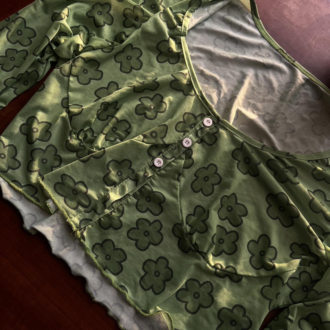 Green SHEER Flower Power Top brand:... - Depop