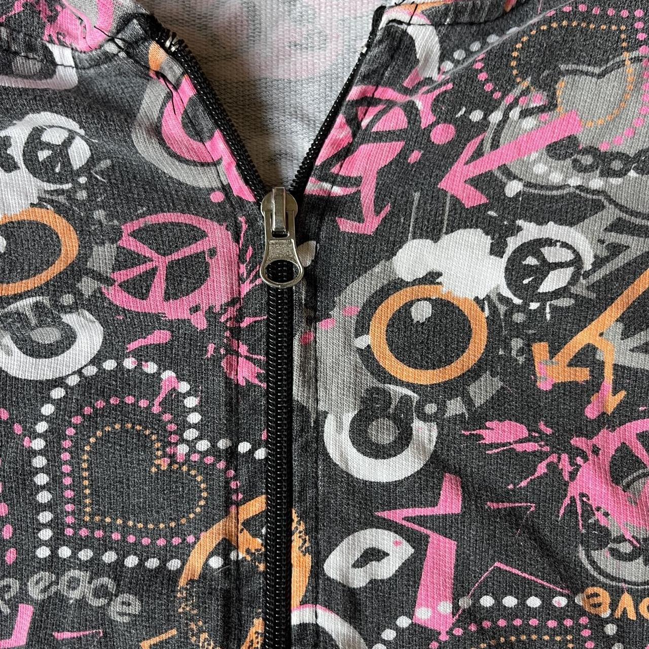 y2k peace sign jacket super cute print zip up! no... - Depop