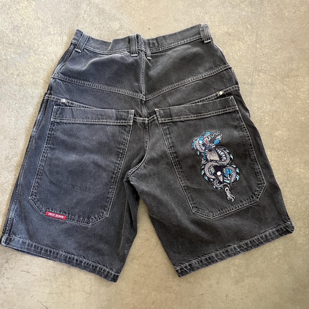 Super rare JNCO Jorts with crazy embroidery, double... - Depop