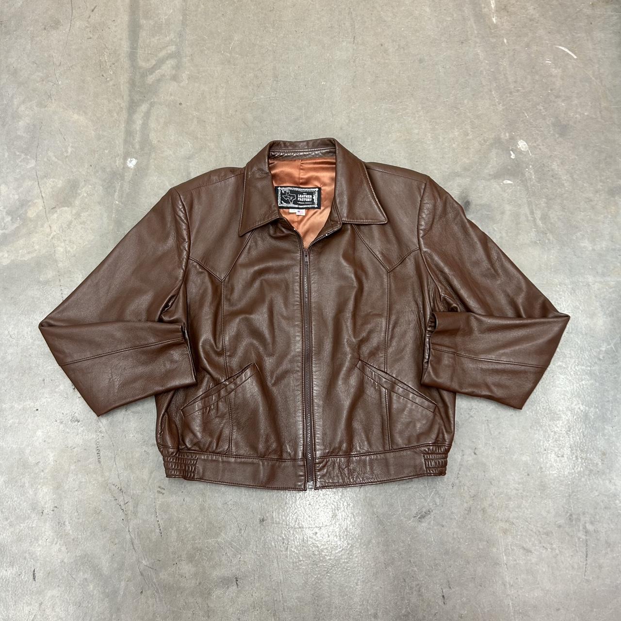 Vintage Brown Heavy Leather Bomber Jacket.... - Depop