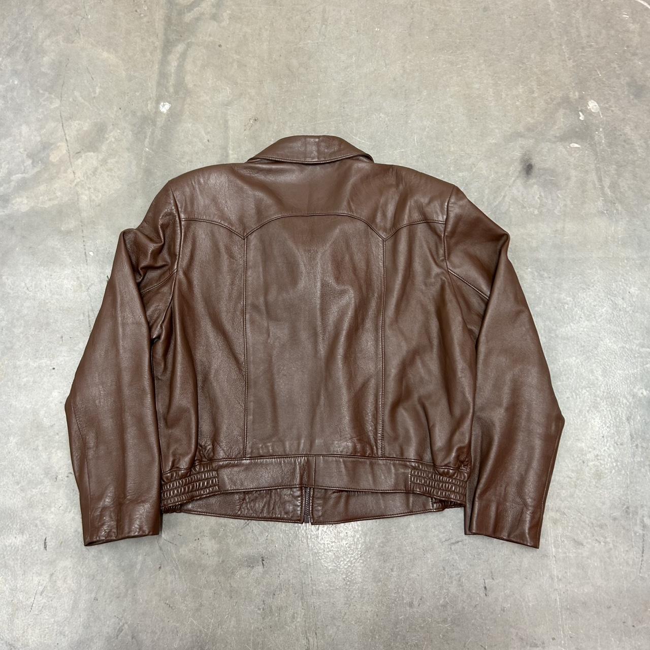 Vintage Brown Heavy Leather Bomber Jacket.... - Depop