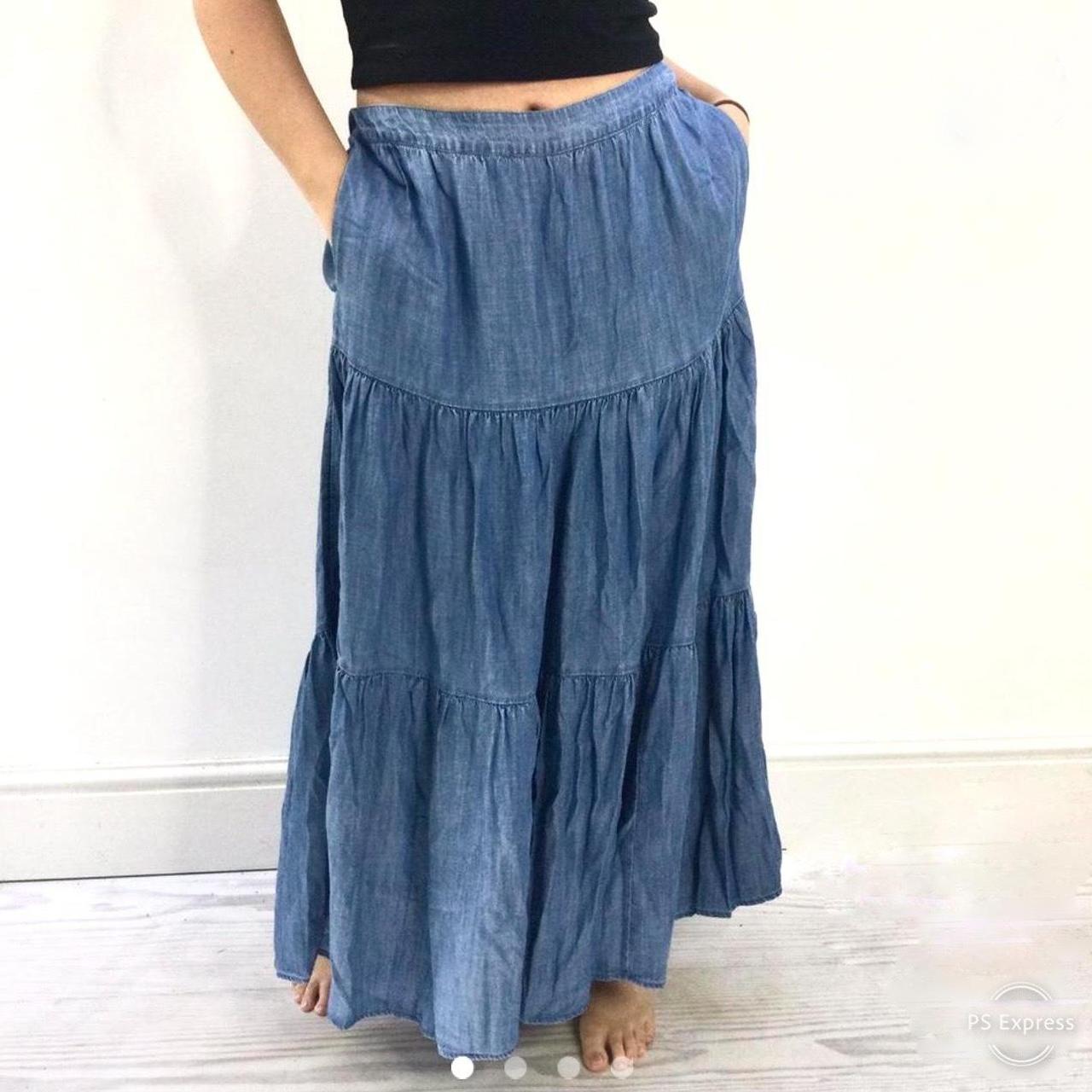 Blue denim tiered maxi skirt Marks & Spencer’s... - Depop