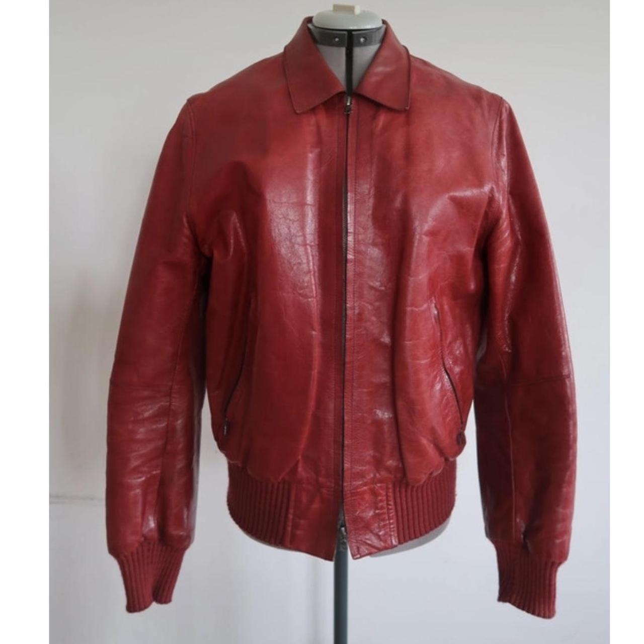 vintage red leather bomber jacket brand is: vent... - Depop