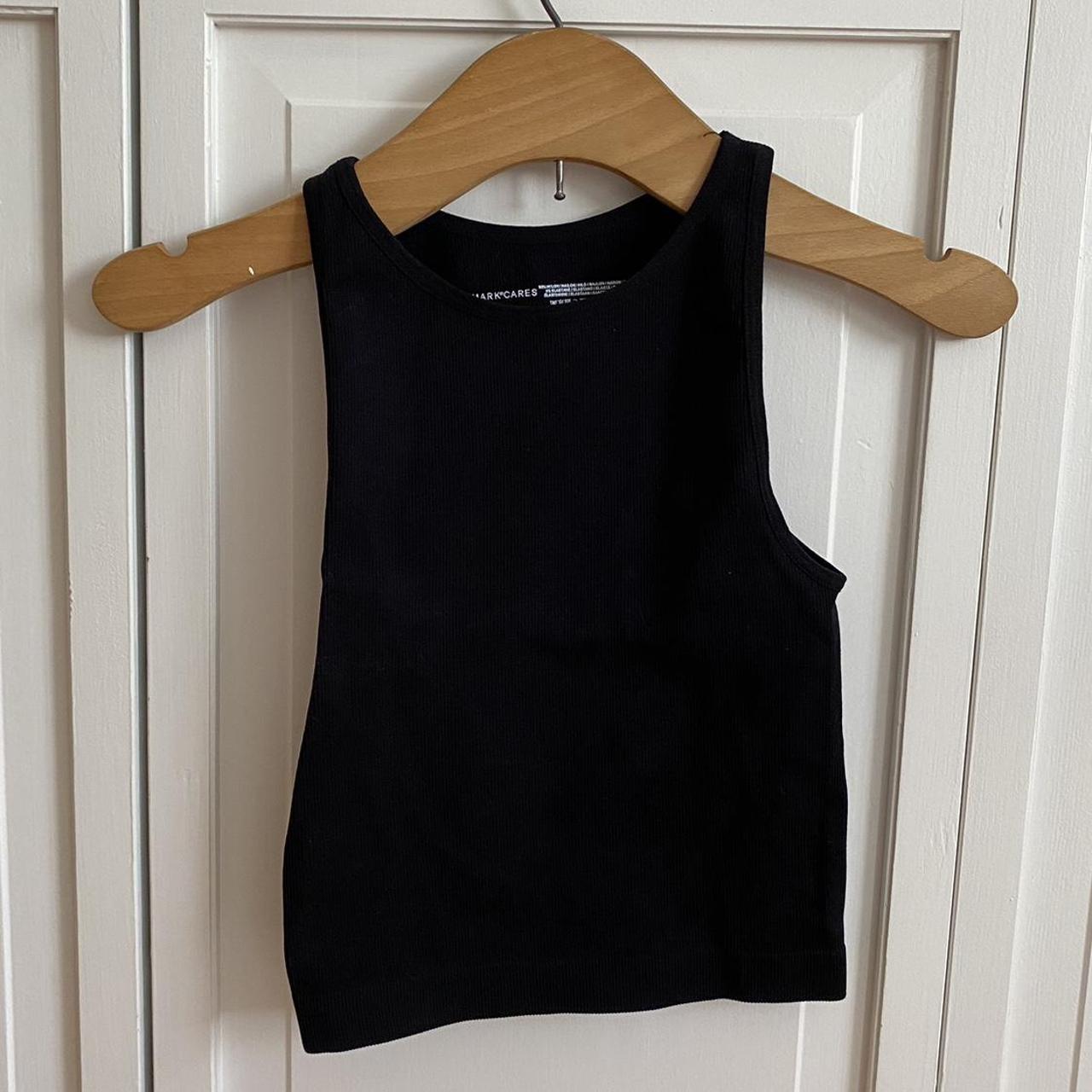 black ribbed gym top, cropped, tank worn once at... - Depop