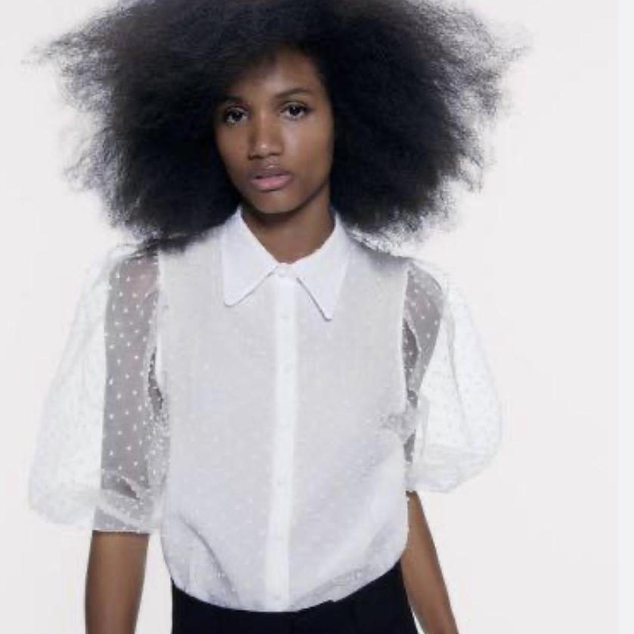 Zara organza white blouse. Size Medium. - Depop