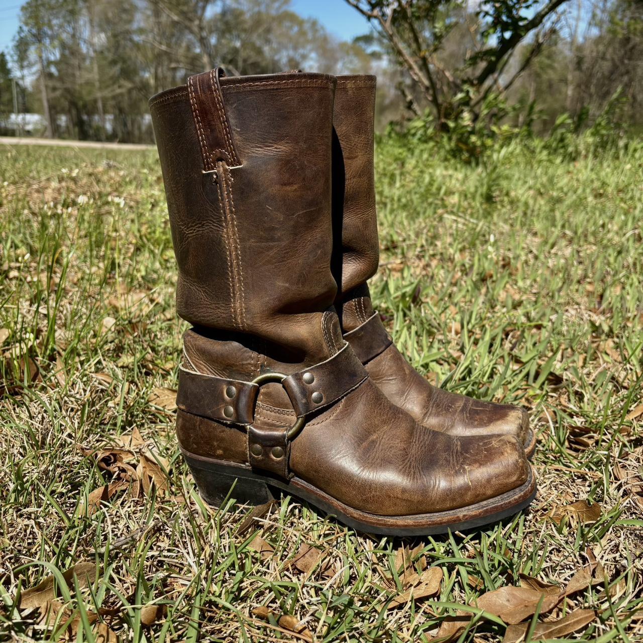 Frye Harness 12R Leather Moto Boots original price... | Depop