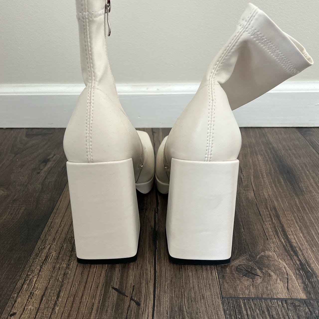 Nasty Gal white/cream square toe platform boots Size... - Depop