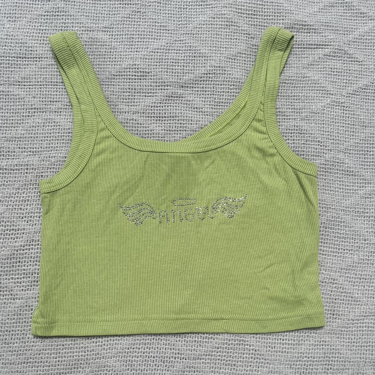 Angel” Tank Rhinestones Light Green Tank Top Depop