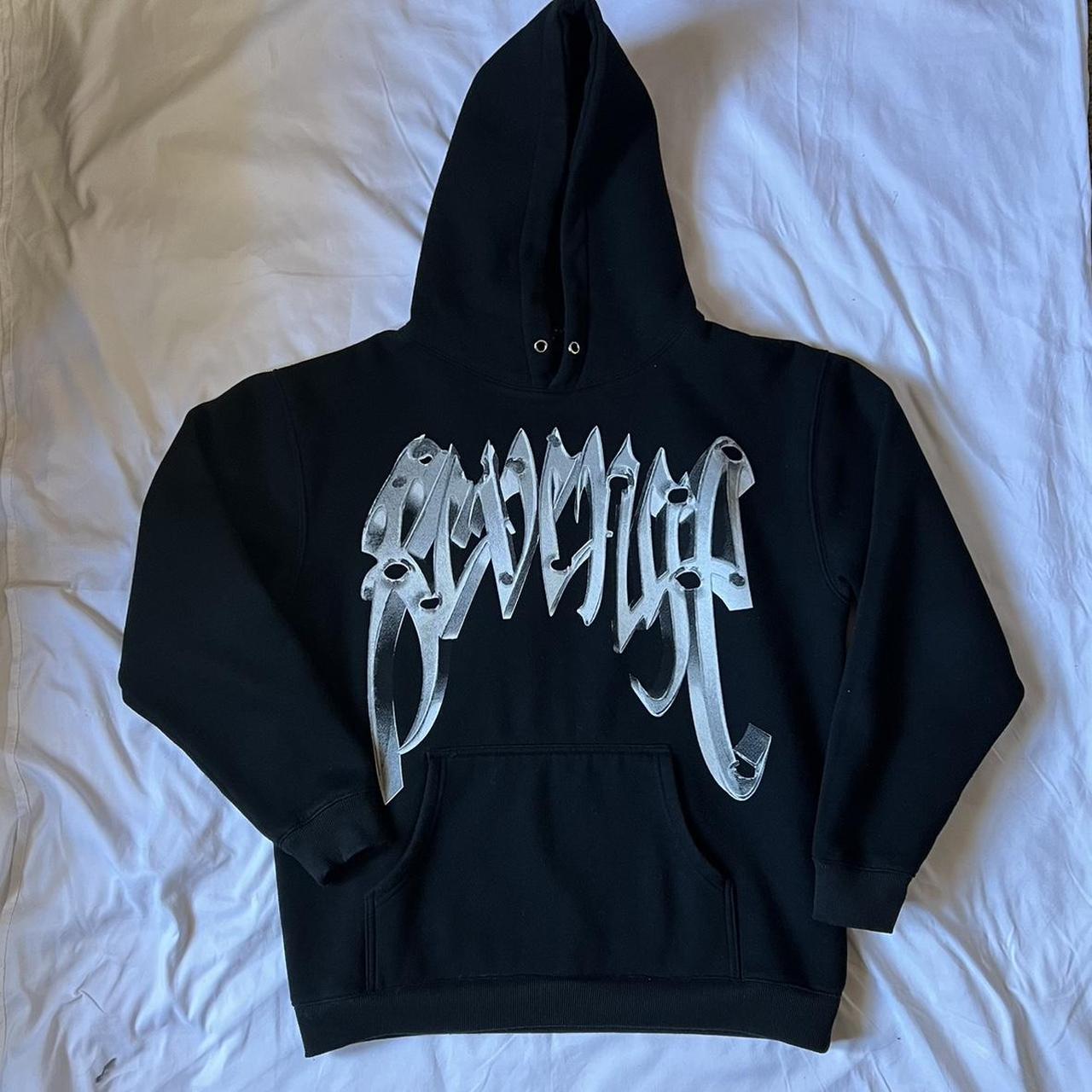 Revenge Men's Black and Silver Hoodie | Depop