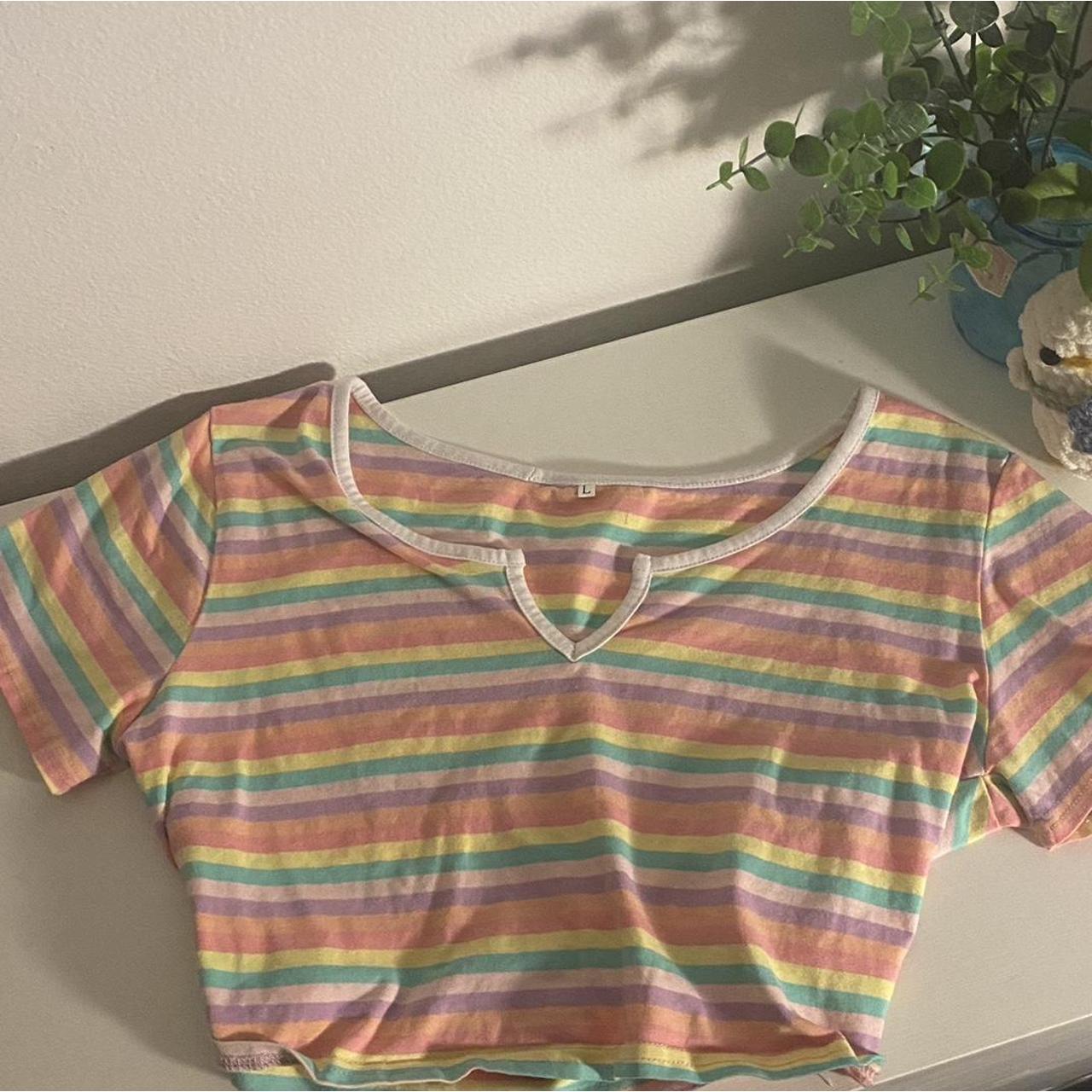 Rainbow pastel crop top !! Very cute I just don’t... - Depop