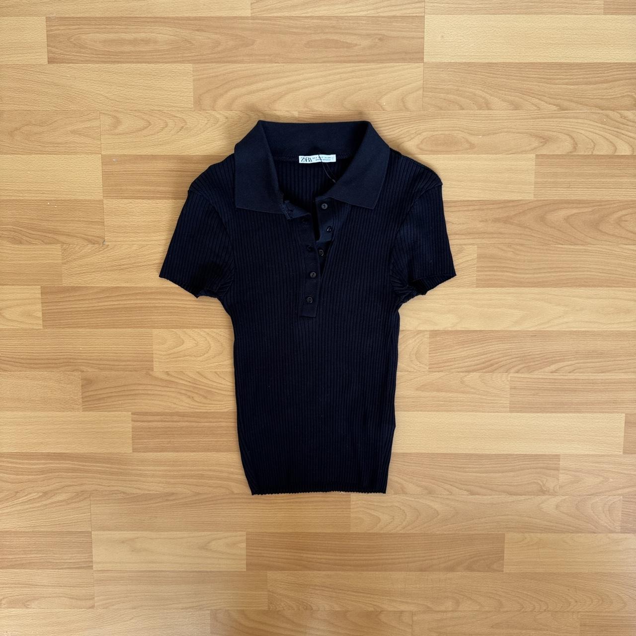 zara black ribbed polo top #preppy #minimal #office... | Depop
