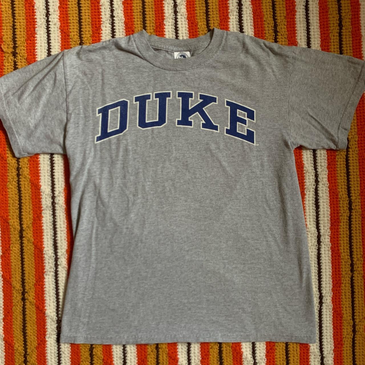 Duke Men's Grey and Blue T-shirt | Depop