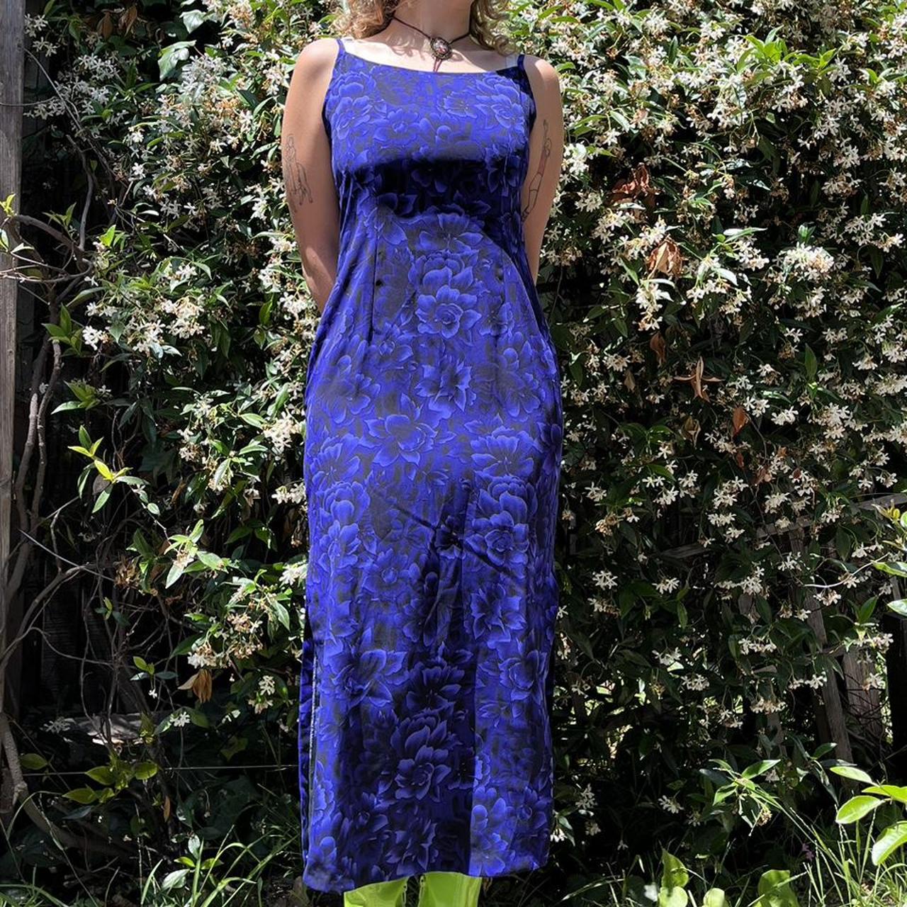 vintage 90s dress🪻 Amazing vintage 90s blue floral... - Depop