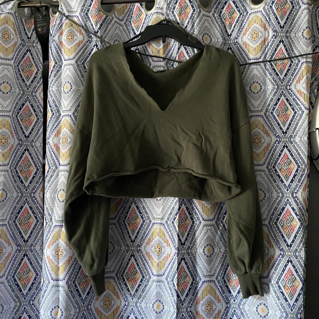 cropped off the shoulder pullover deep cut neck can... - Depop