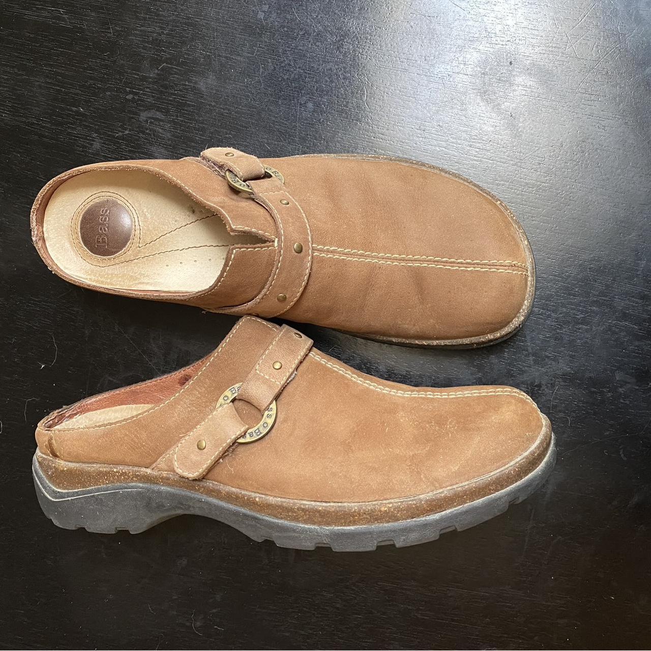 vintage Bass clog loafers brown leather with side... - Depop