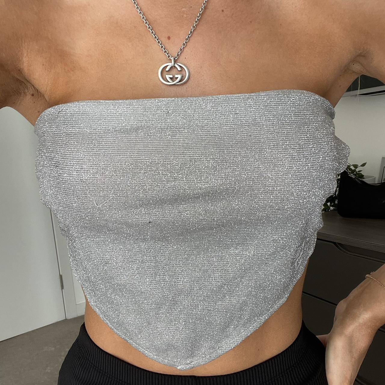 Missguided silver glitter bandeau top Brand new Ties... - Depop