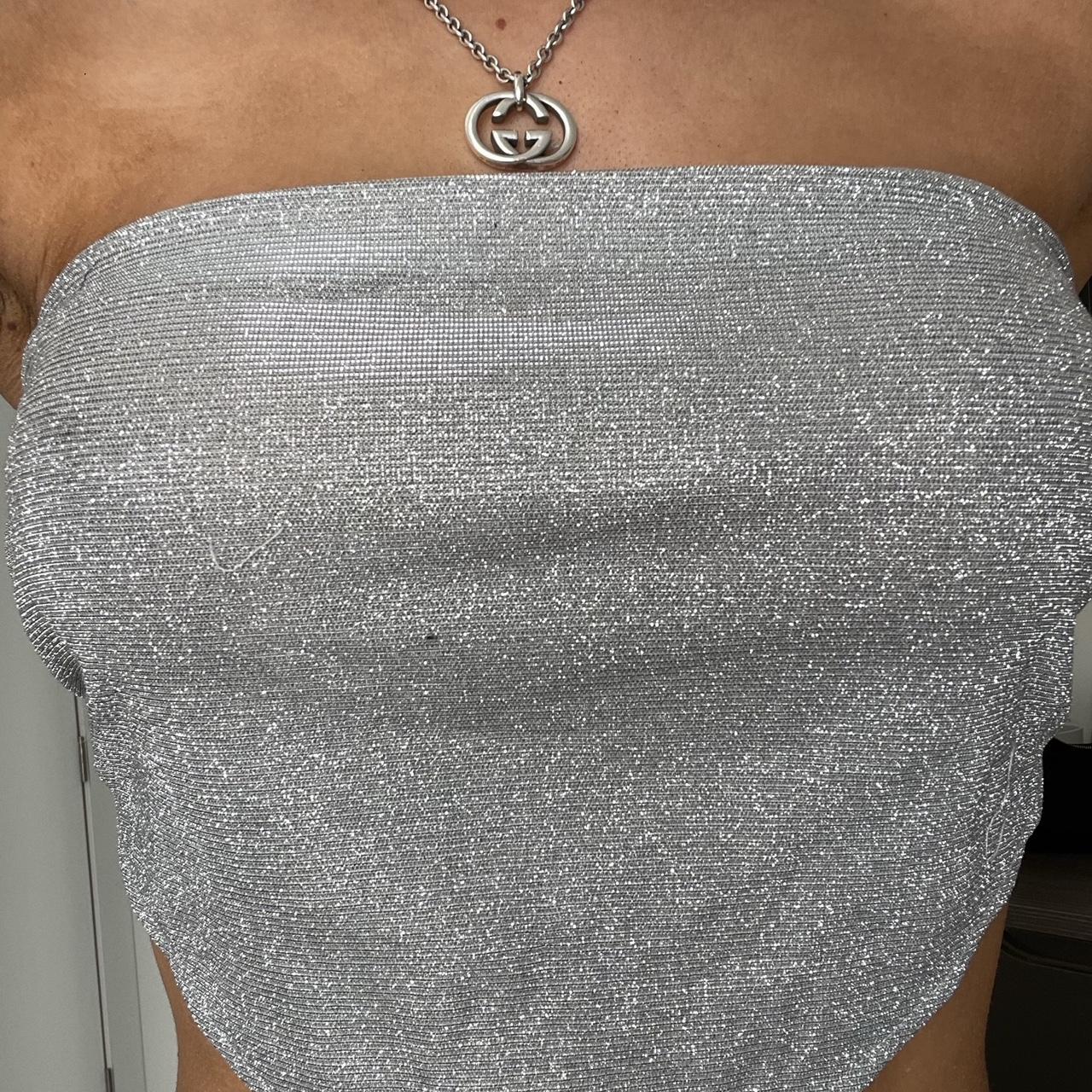 Missguided silver glitter bandeau top Brand new Ties... - Depop