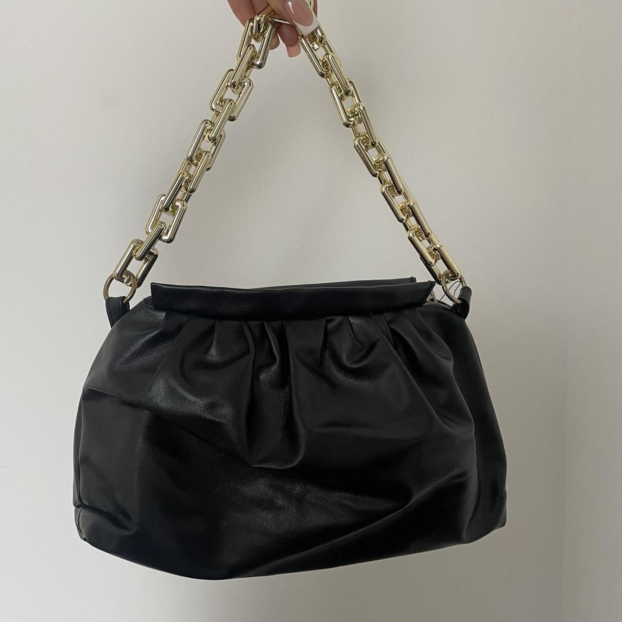 Black puff ruched bag with square gold chain Brand new - Depop