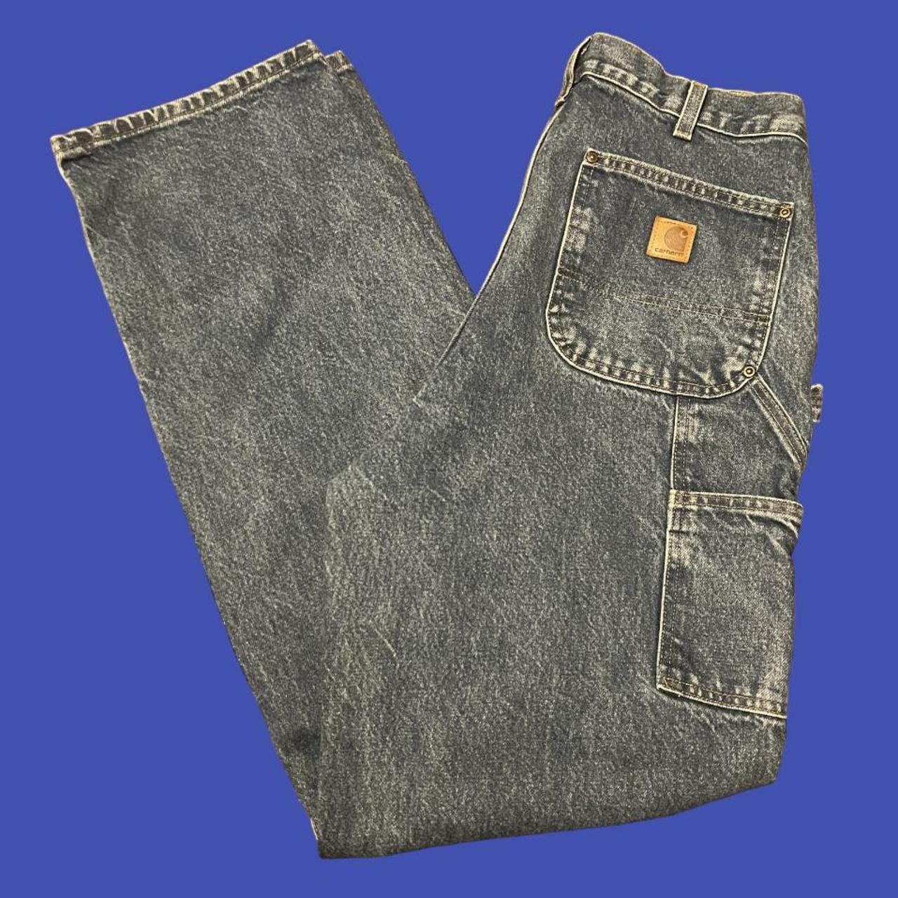 Vintage Carhartt Denim Double Knee Workwear Pants... - Depop