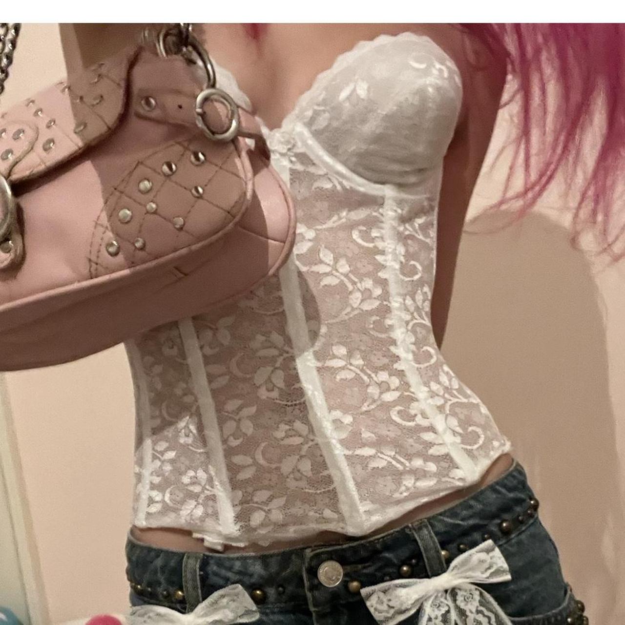 White Floral Lace Bustier Top Size 32c For Depop
