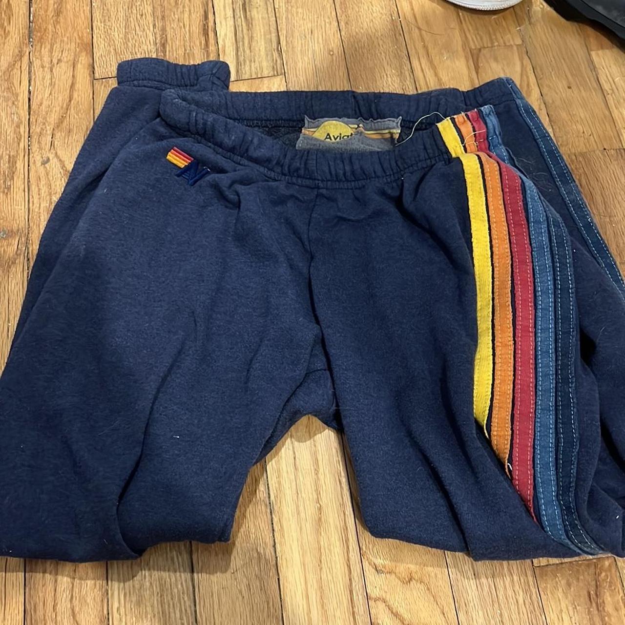 Aviator Nation rainbow striped joggers | Depop
