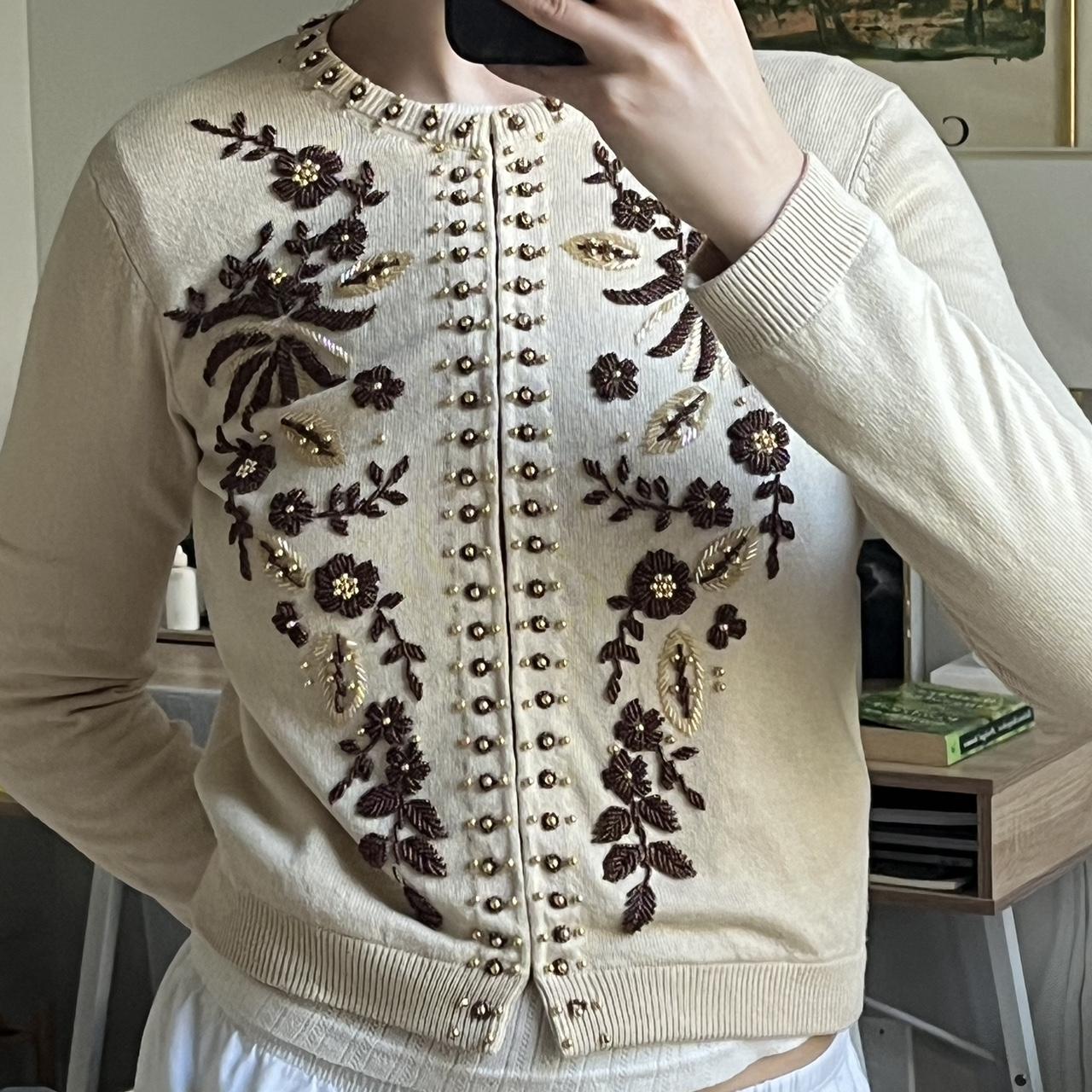 Moda International beaded Cardigan Stain on sleeve... - Depop