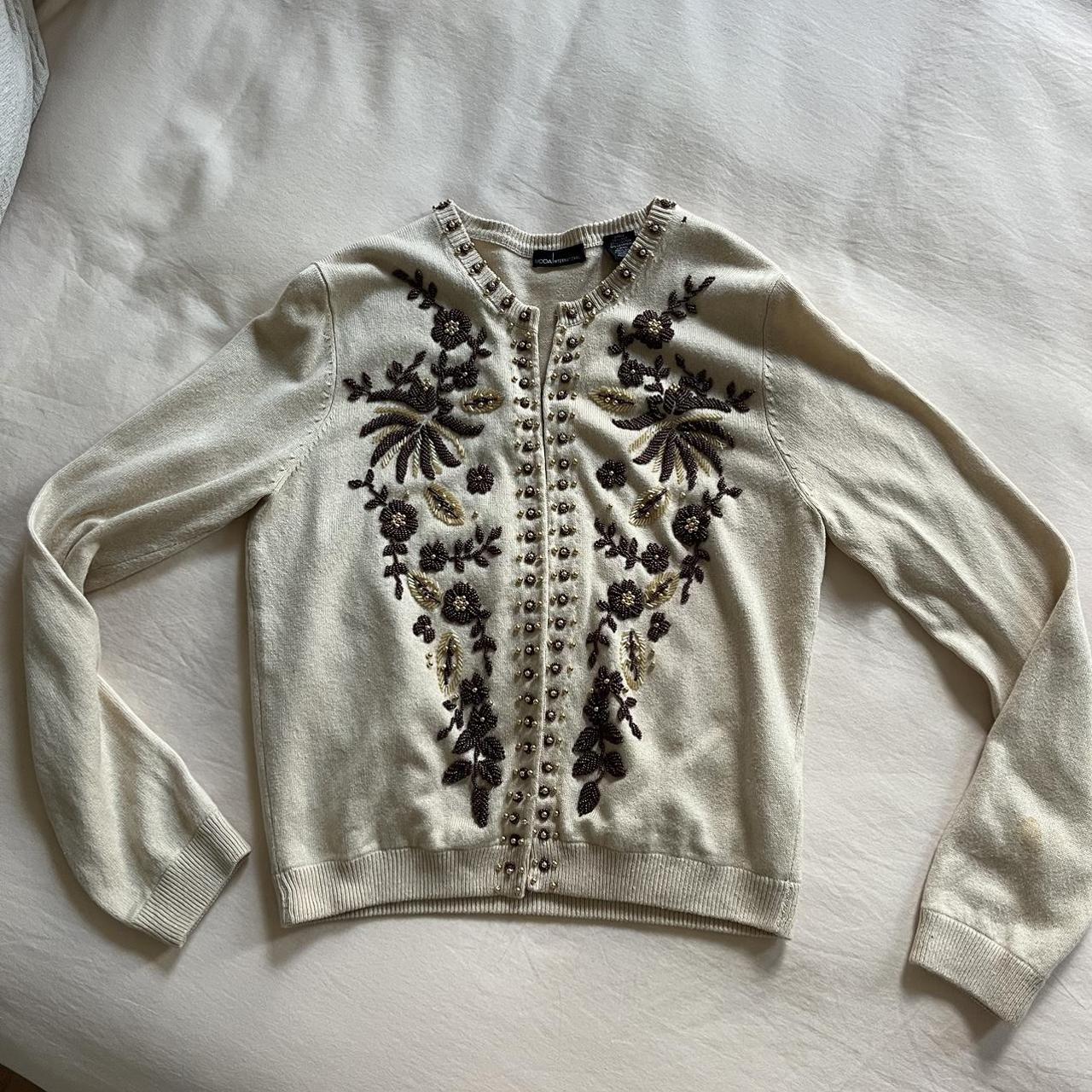 Moda International beaded Cardigan Stain on sleeve... - Depop