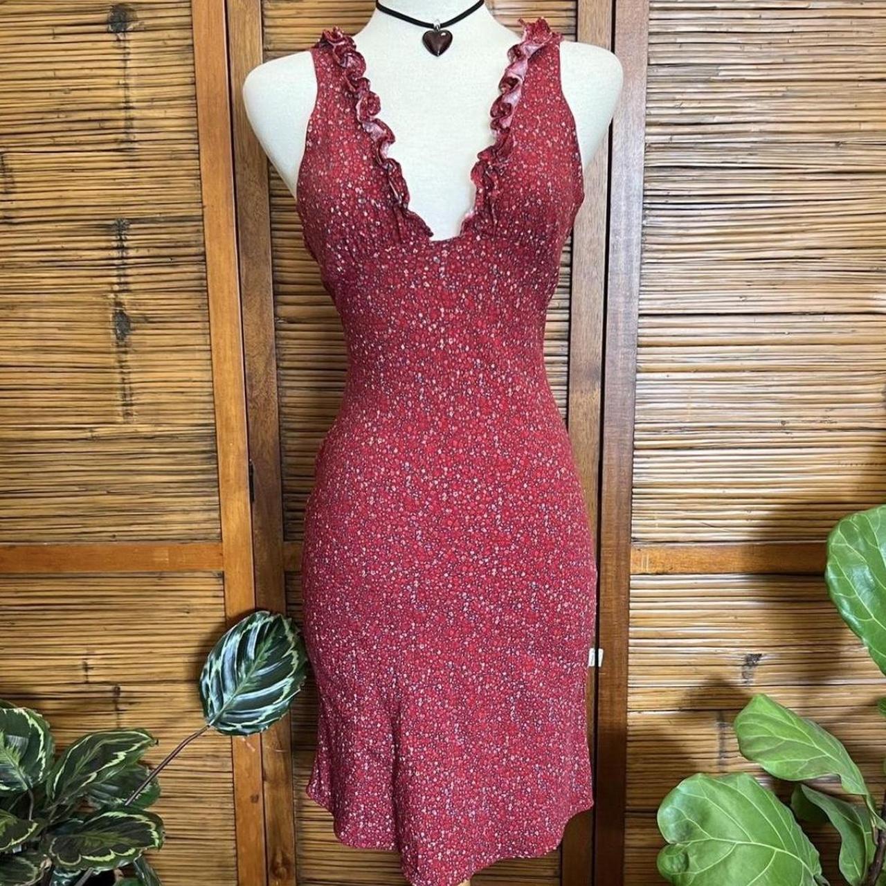 Repop! Super cute red Rampage 90s-2000s floral dress... - Depop