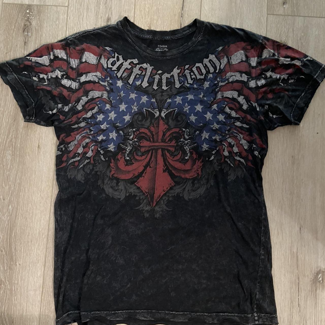 CRAZY AMERICAN FLAG AFFLICTION SHIRT SIZE XL SEND... - Depop